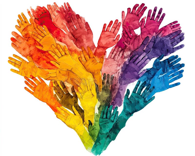 A Large Heart Made of Multicolored Hands, Representing Love, Equality ...