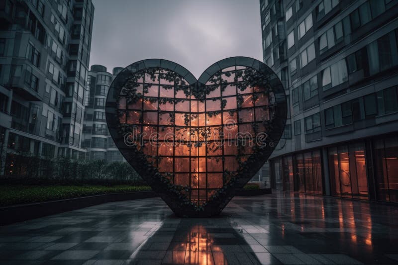 Very Large Metal Heart on the Side of a Building, Generative AI Stock ...