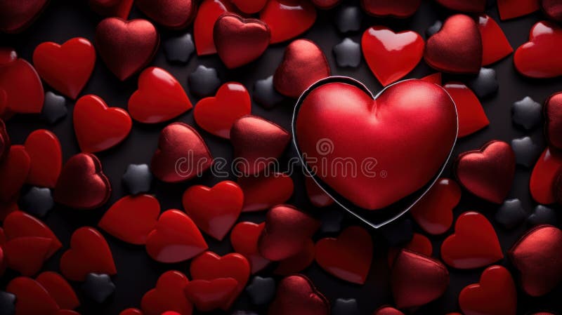 A Large Heart Shaped Box Surrounded by Many Red Hearts, AI Stock Photo ...