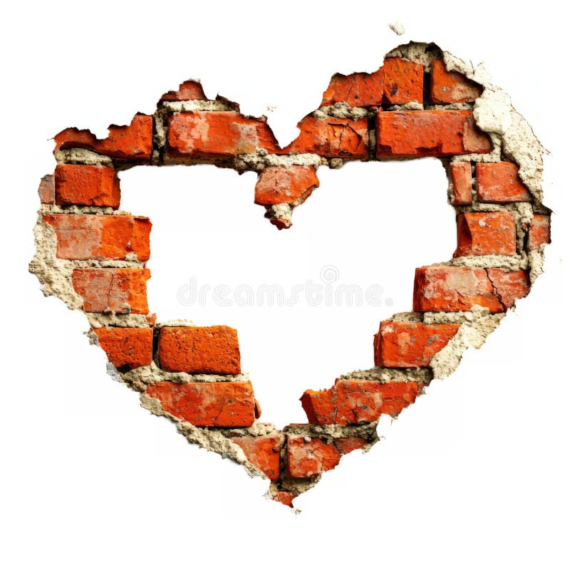 Large Heart-shaped Hole in a Red Brick Wall, Jagged and Textured, on a ...