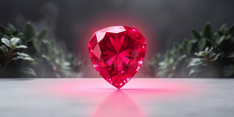 A Large Heart Shaped Ruby Gemstone Sitting on a Reflective Surface with ...