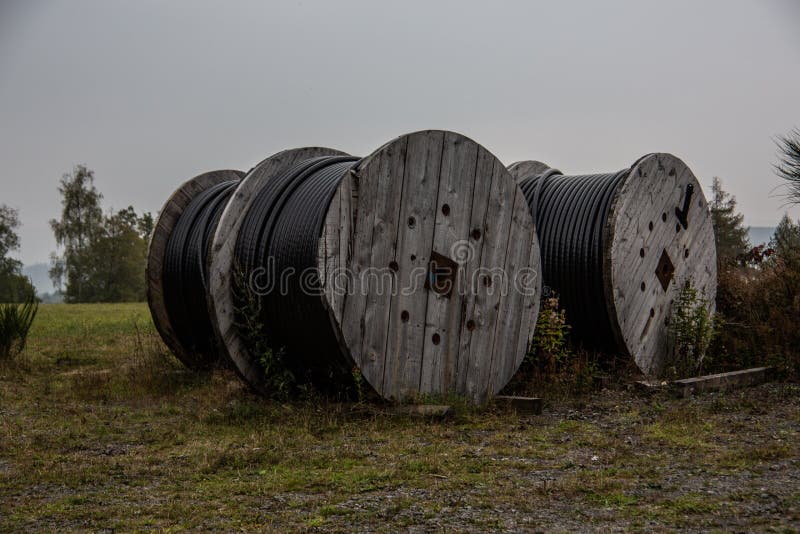 Large Heavy Cable Drums with Insulated Copper Cables Stock Photo ...