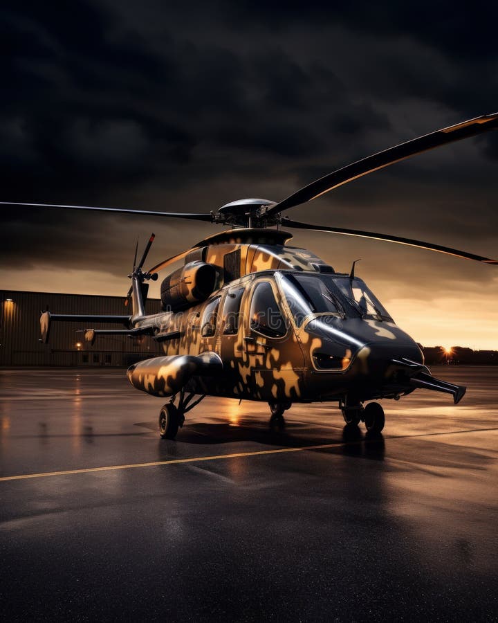 A Large Helicopter Flying on a Runway Stock Illustration - Illustration ...