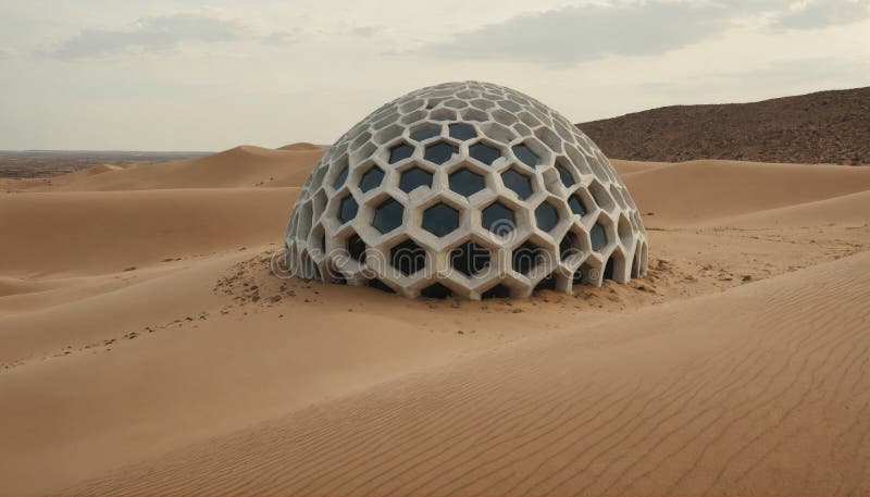 A Large, Hexagonal Dome Sits in a Desert Landscape Stock Photo - Image ...