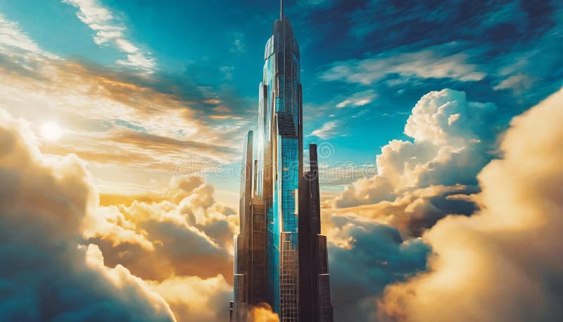 Large High-rise Building Above the Clouds Stock Illustration ...