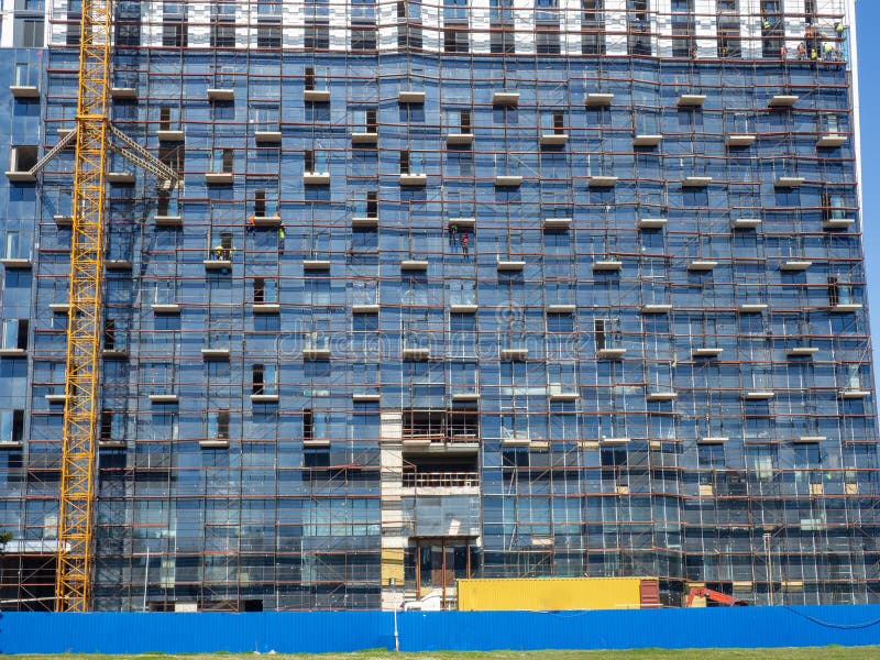 Large High-rise Building Under Construction. Skyscraper and Crane Stock ...