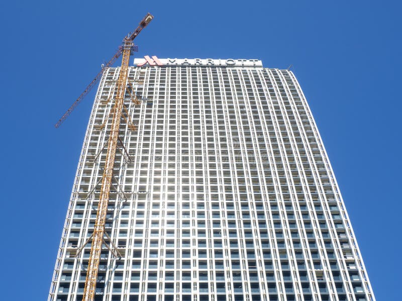 Large High-rise Building Under Construction. Skyscraper and Crane ...