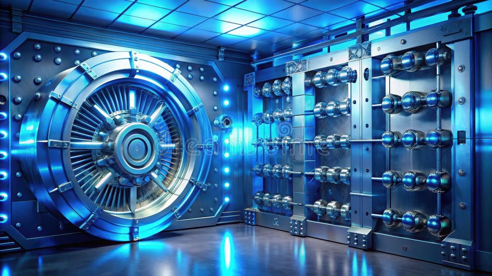 A Large High-tech Metal Vault with Glowing Elements Symbolizing ...