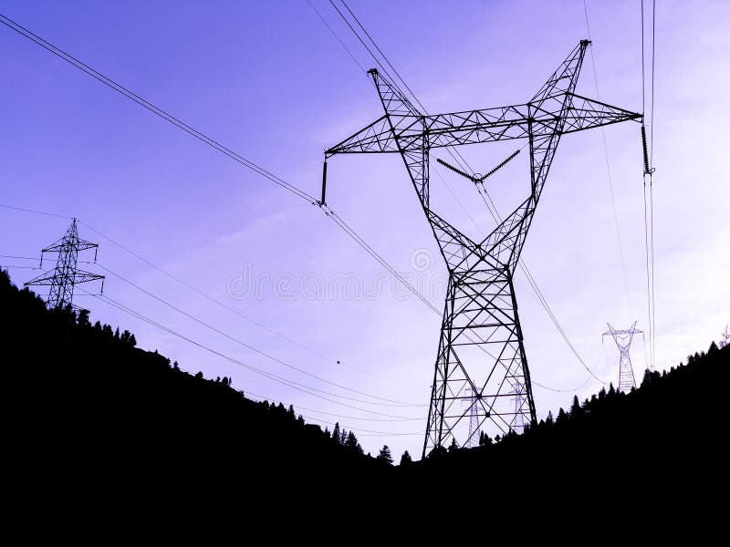 Large High Voltage Masts and Powerful Electrical Sources Stock Photo ...