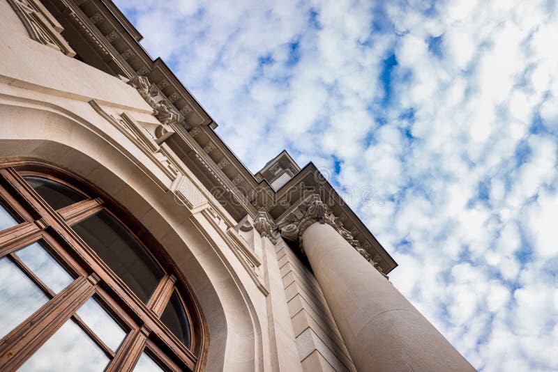 Large Historic Building with Large Columns, Seen at a Low Angle, with a ...