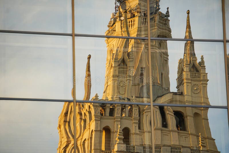 A Large Historic Building is Reflected and Distorted in Mirrors Stock ...