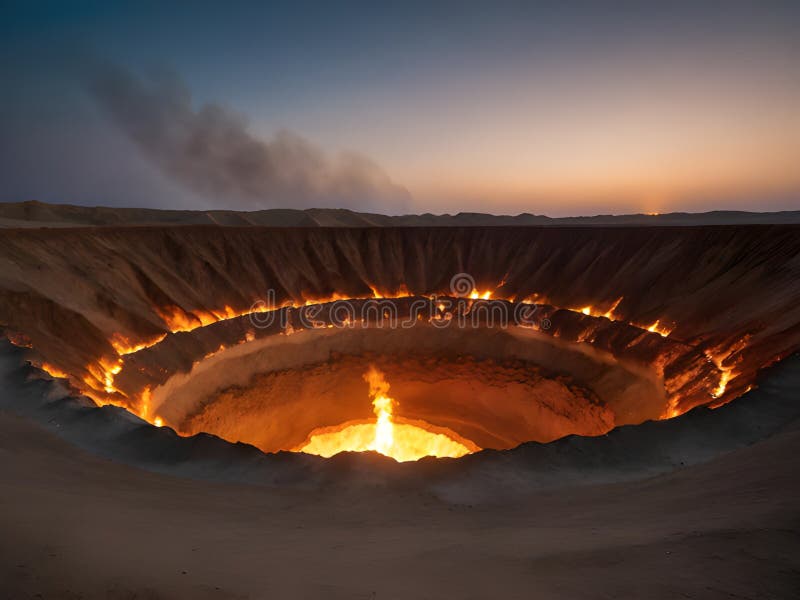A Large Hole in the Desert with a Fire Inside Stock Illustration ...