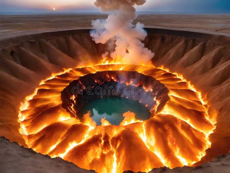 A Large Hole in the Desert with a Fire Inside Stock Illustration ...