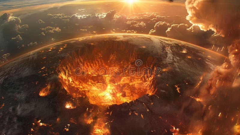 A Large Hole in the Earth with Fire Coming Out of it, AI Stock Image ...