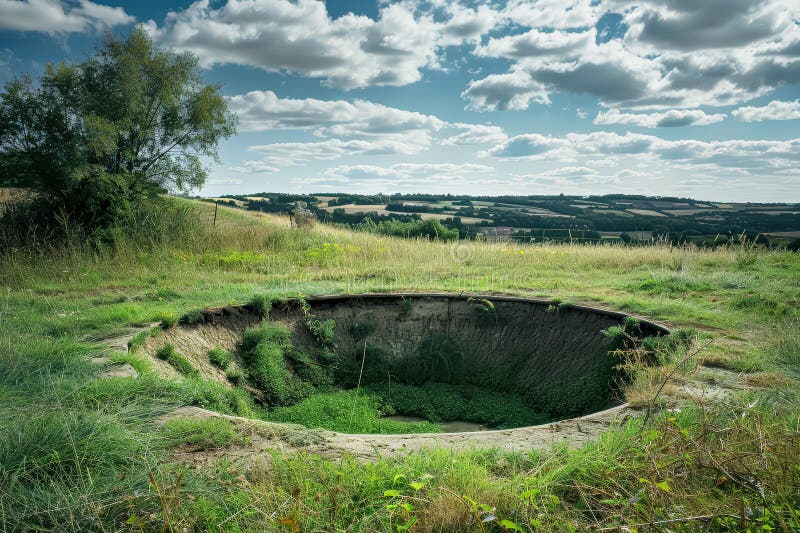 Large Hole in the Ground with Grass Growing Around it Stock Photo ...