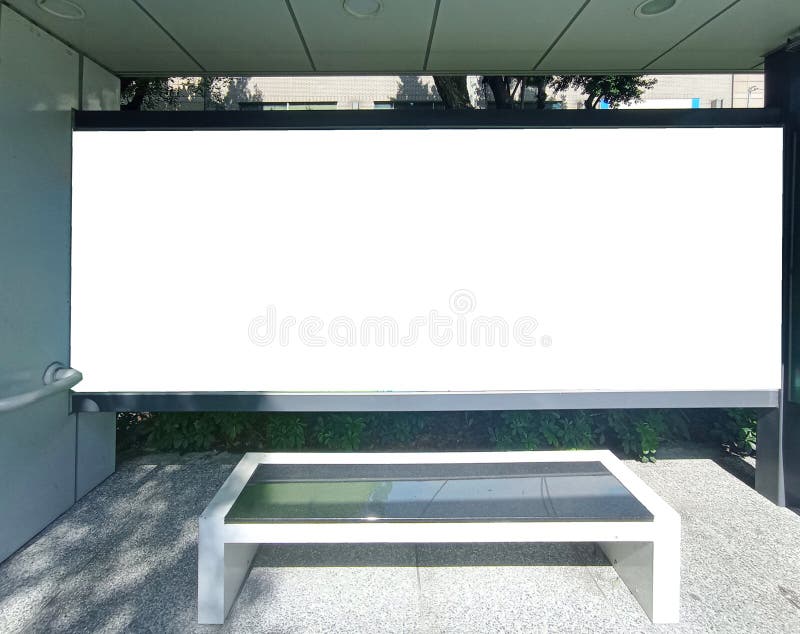 Large Horizontal Blank Advertisement in Front of Bus Stop. Digital ...