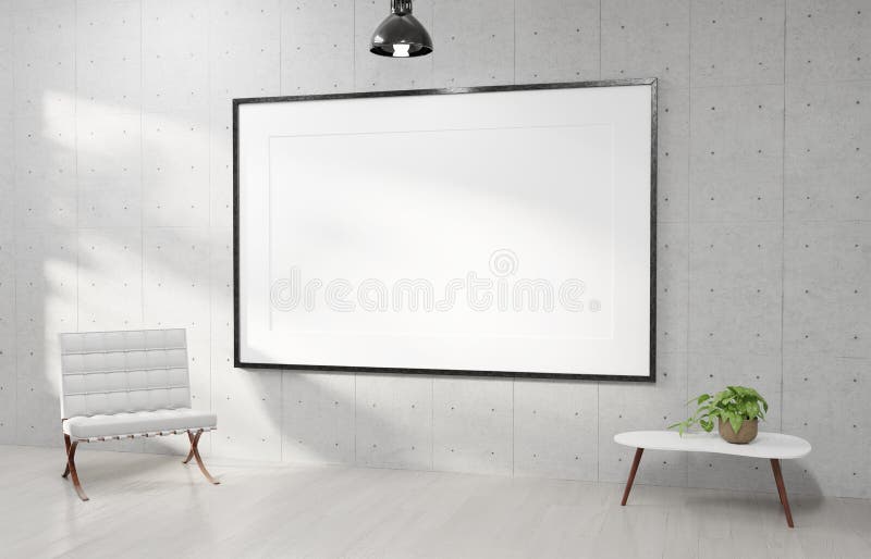 Large Horizontal Frame Hanging on a White Concrete Wall 3D Rende Stock ...