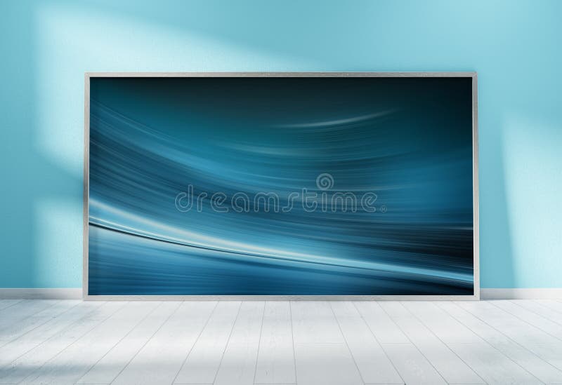 Large Horizontal Frame Leaning on a Blue Wall 3D Rendering Stock ...