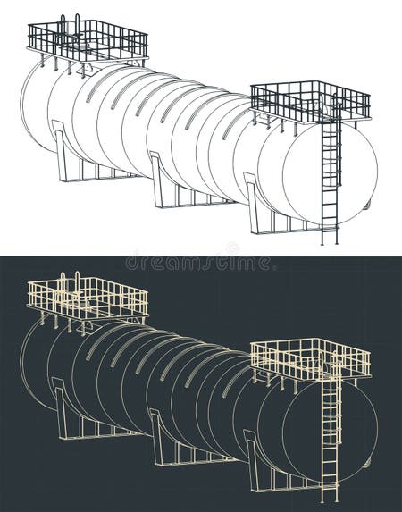 Large Horizontal Storage Tank Blueprints Stock Vector - Illustration of ...