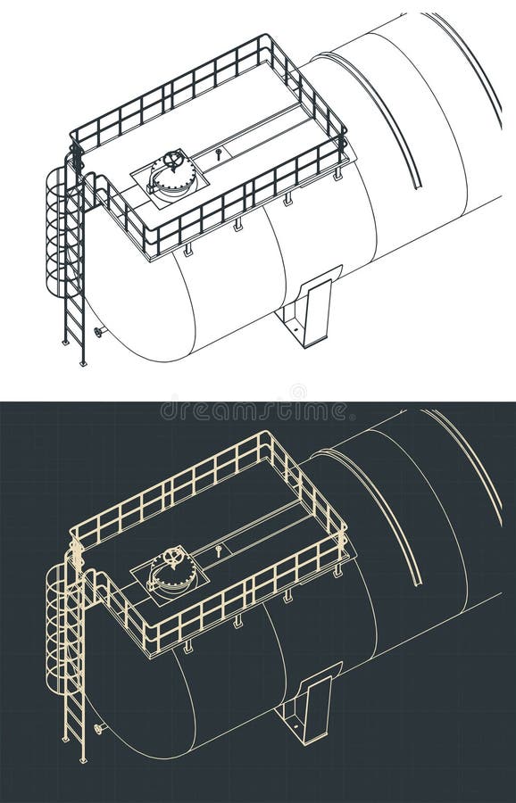 Large Horizontal Storage Tank Isometric Blueprints Close-up Stock ...