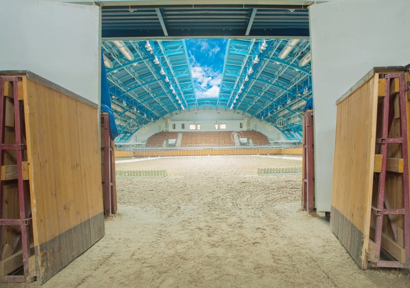 Large Horse Arena Interior with Open Sky Stock Image - Image of built ...