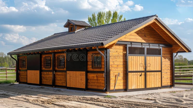 Large Horse Farm Stable Exterior. Stock Image - Image of wooden ...