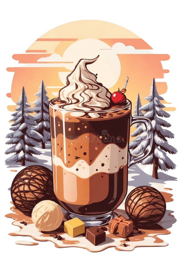 Large Hot Coffee with Whipped Cream on the Background of a Winter ...