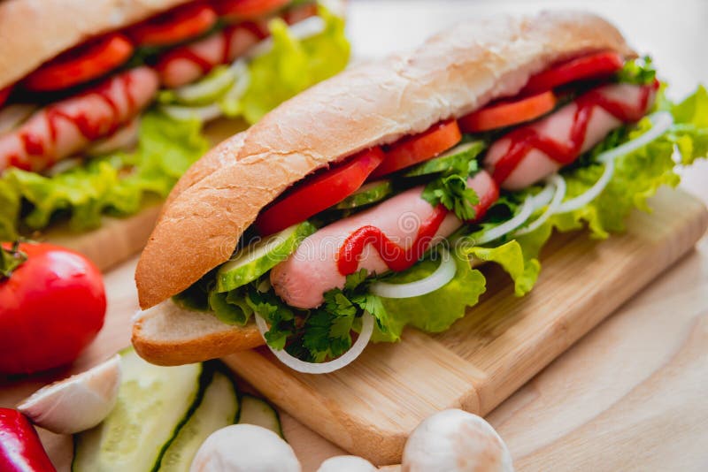 Large Hot Dog with Vegetables Stock Image - Image of gourmet, dinner ...