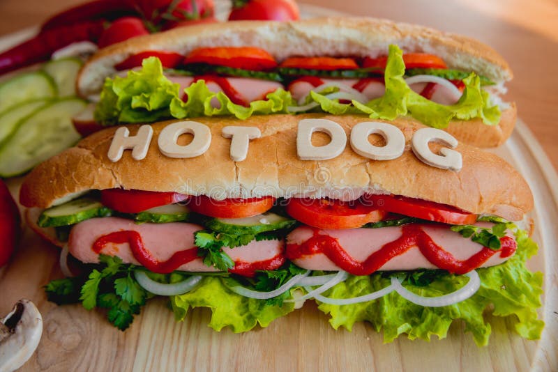 Large Hot Dog with Vegetables Stock Image - Image of eating, gourmet ...
