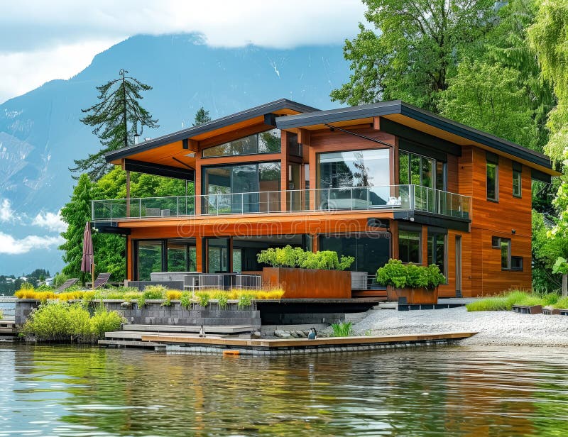 Large House with a Beautiful View of the Mountains and a Lake. Stock ...