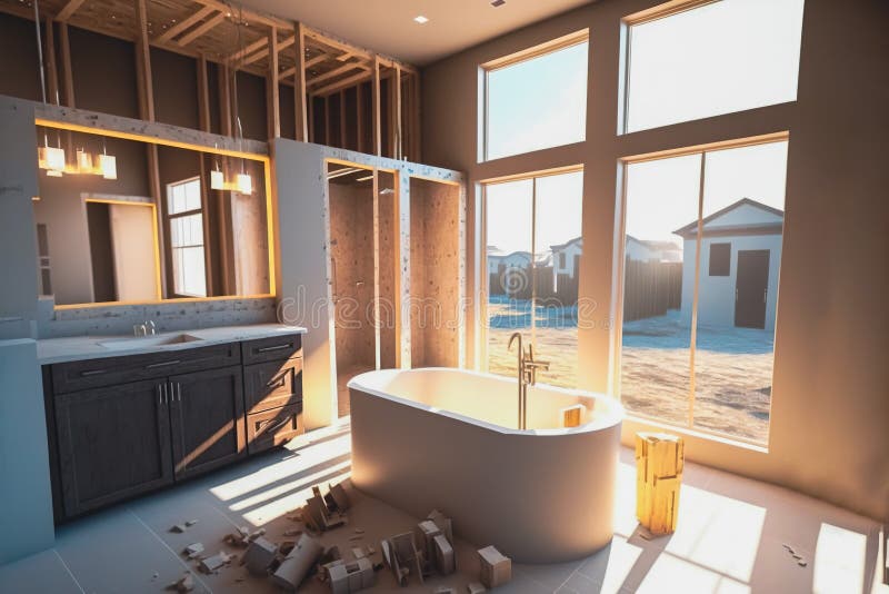 Large House Being Built - Small Bathroom Under Construction, Generative ...