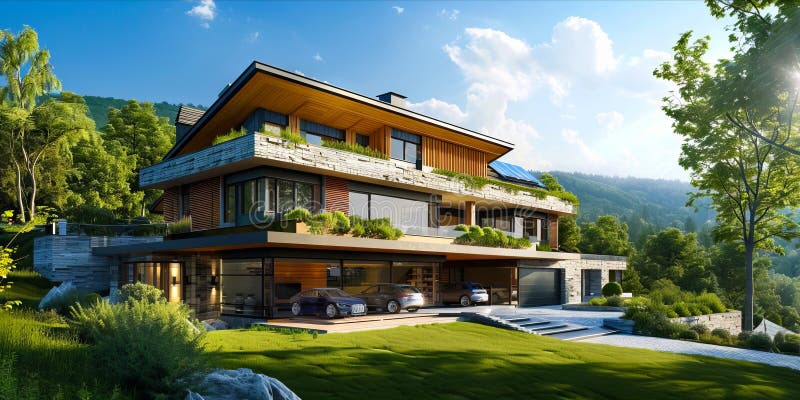 A Large House with a Car Parked in Front of it Stock Illustration ...