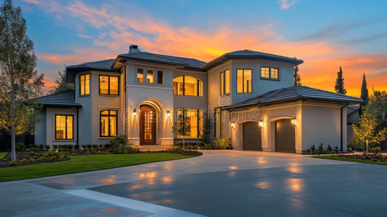 A Large House with a Driveway and a Driveway Stock Illustration ...