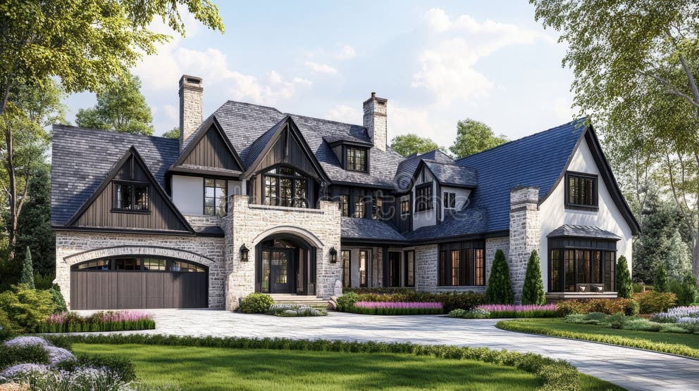 A Large House with a Driveway and a Driveway Stock Illustration ...