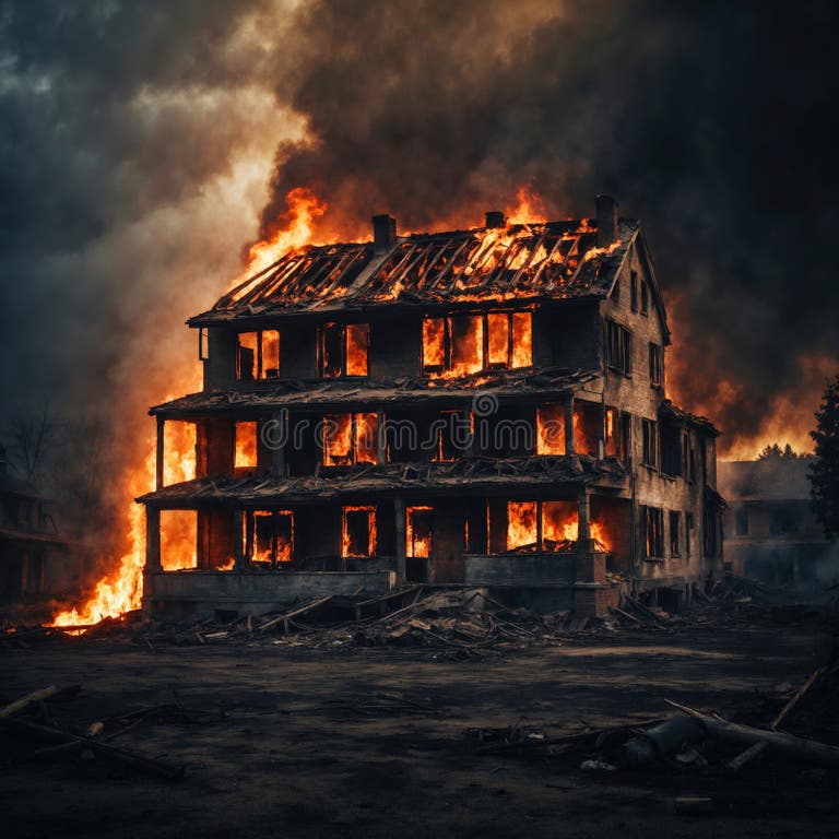 A Large House is on Fire, a Burnt Building, a Catastrophe Stock ...