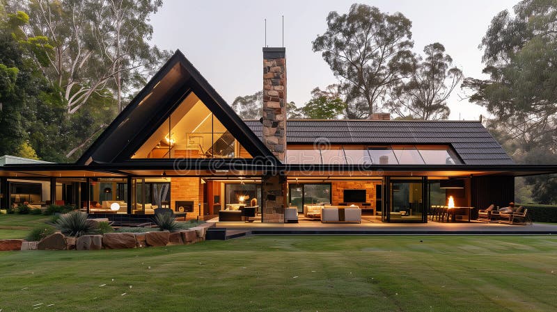 A Large House with a Fireplace and a Large Open Living Room Stock ...