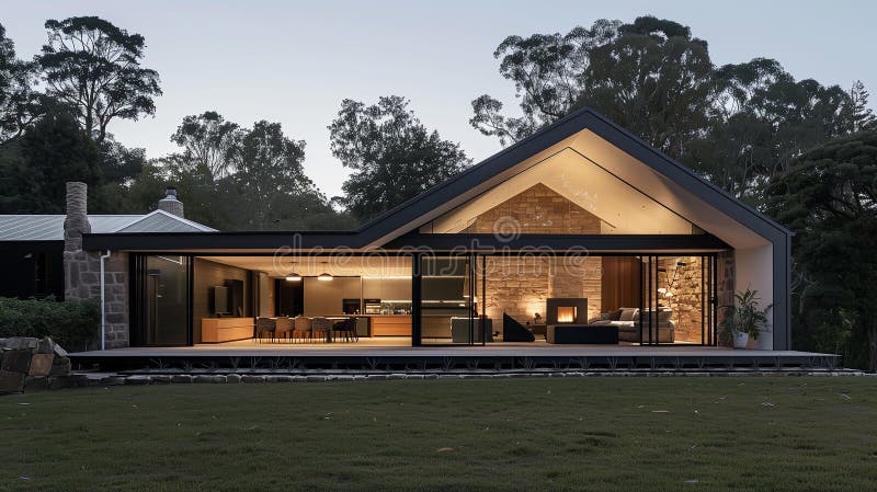 A Large House with a Fireplace and a Large Open Living Room Stock ...