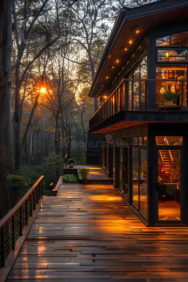 A Large House with a Large Deck in the Middle of a Forest Stock Image ...