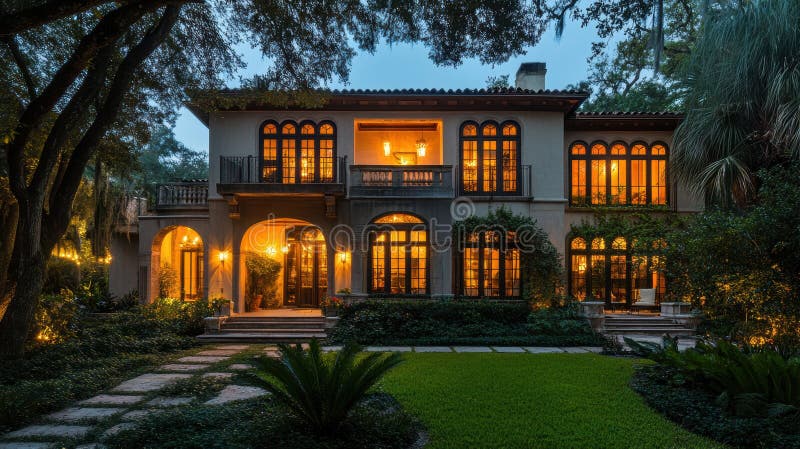 A Large House with a Lot of Windows Stock Illustration - Illustration ...