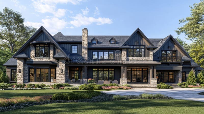 A Large House with a Lot of Windows Stock Illustration - Illustration ...