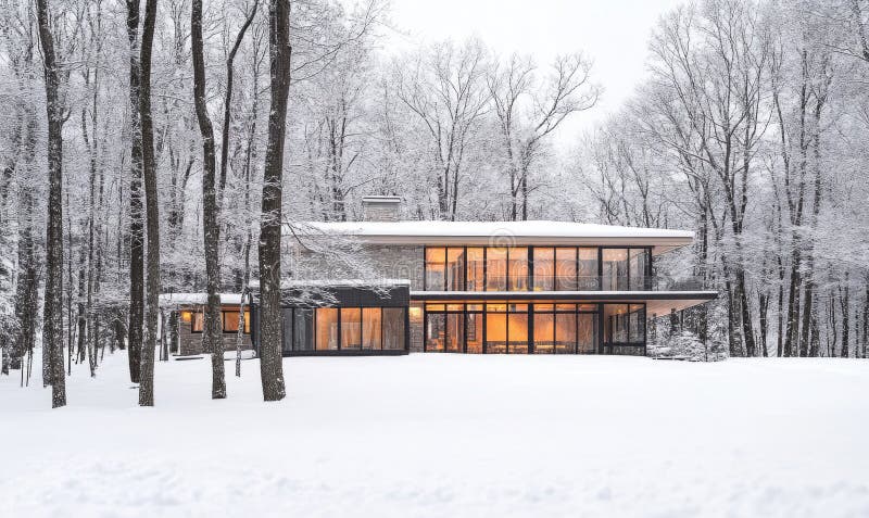 A Large House with a Lot of Windows and a Fireplace Stock Photo - Image ...
