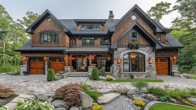 Large House with Many Windows and Driveway Stock Image - Image of ...