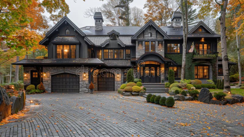 Large House with Many Windows and Driveway Stock Image - Image of ...