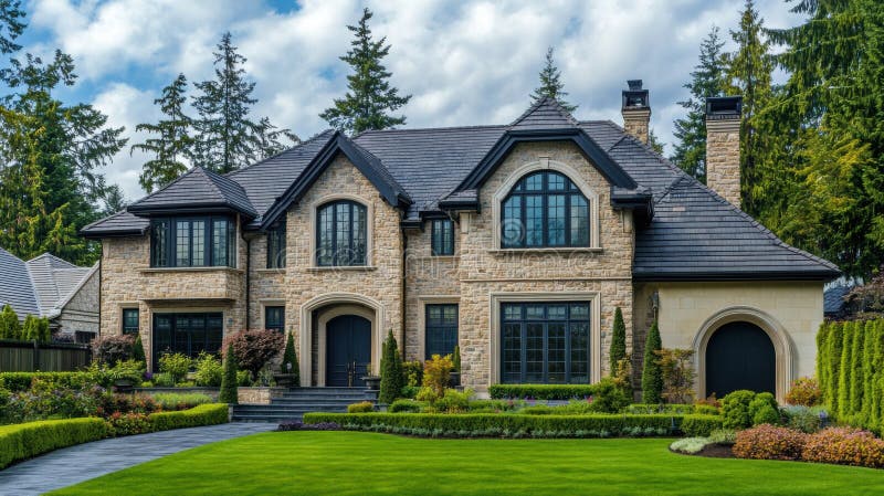 A Large House with a Nice Yard and Lush Green Grass, AI Stock Image ...