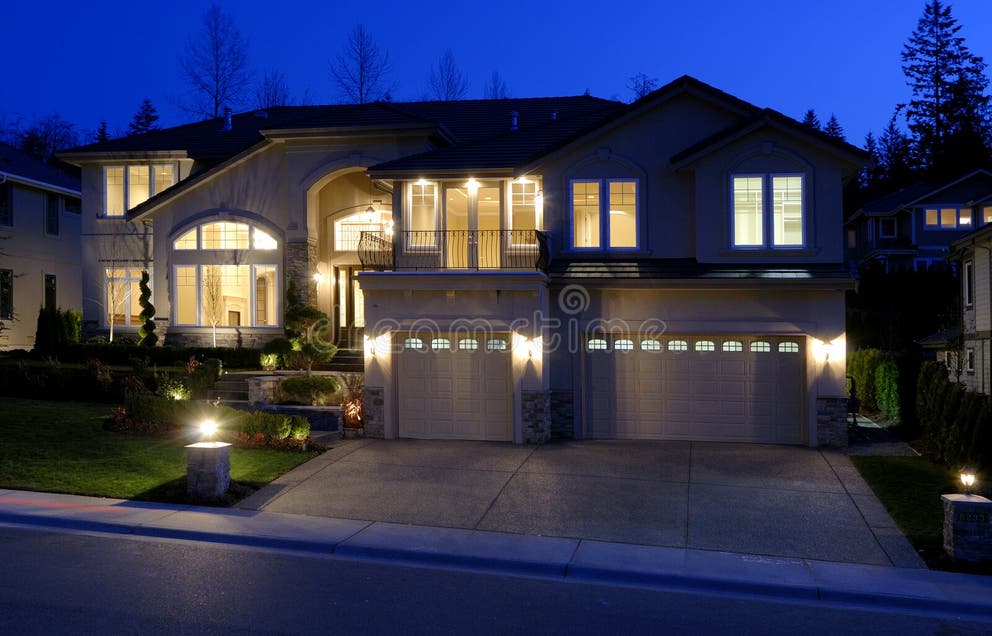 Large House at Night stock photo. Image of garage, house - 5293816