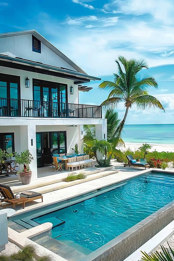 A Large House with a Pool and Beach Stock Image - Image of house, real: 327729089