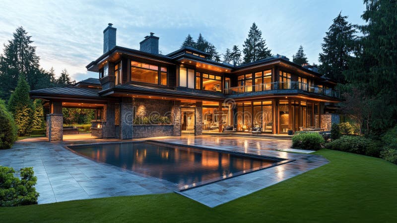 A Large House with a Pool in the Yard Stock Illustration - Illustration ...