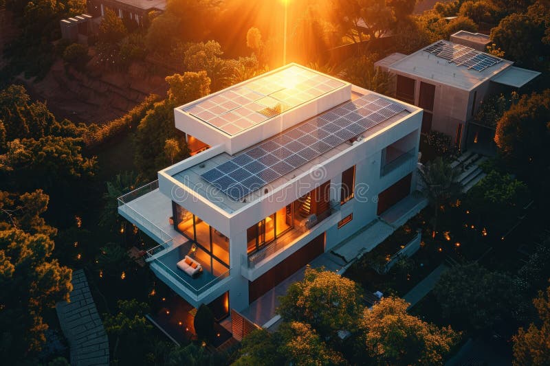 A Large House with a Solar Panel on the Roof Stock Photo - Image of ...