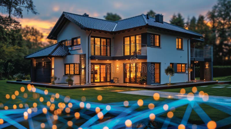 Impressive House Illuminated by Numerous Lights Stock Photo - Image of ...