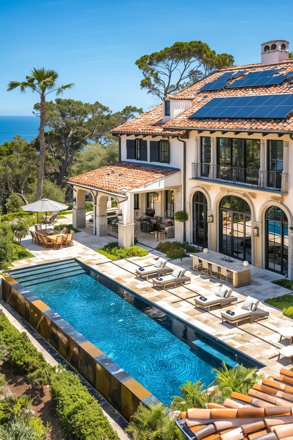 A Large House with a Swimming Pool Surrounded by Trees Stock Image ...